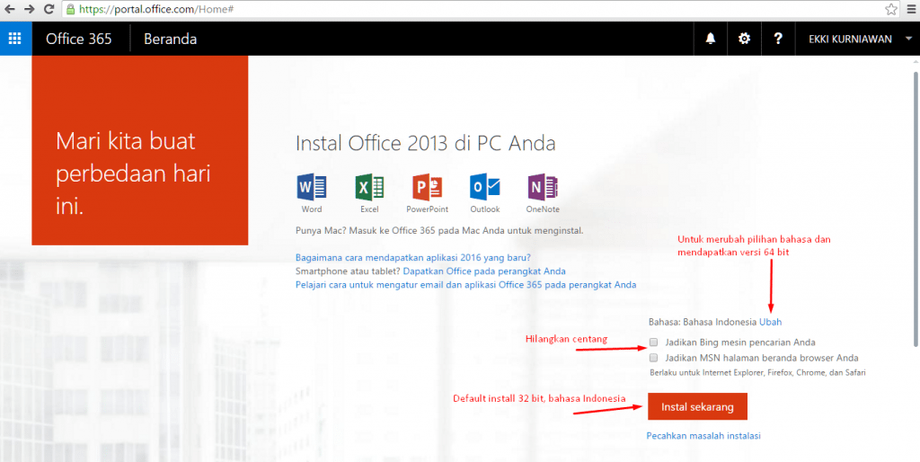 Download the 64-bit version from Microsoft Online - Office 365 for Tel-U